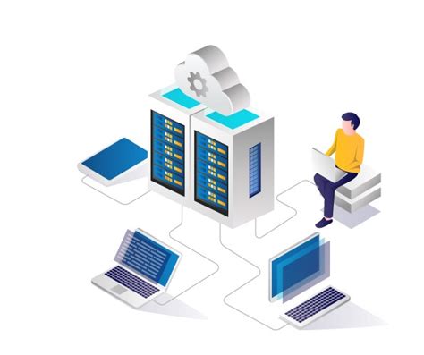 Man Working On Laptop Using Cloud System Vector Image