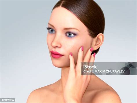 뷰티 여자 얼굴 초상화입니다 완벽 한 신선한 깨끗 한 피부 색상 3d 일러스트와 아름 다운 모델 소녀 3차원 형태에 대한 스톡 사진 및 기타 이미지 Istock