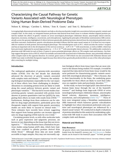 Pdf Characterizing The Causal Pathway For Genetic Variants Associated With Neurological