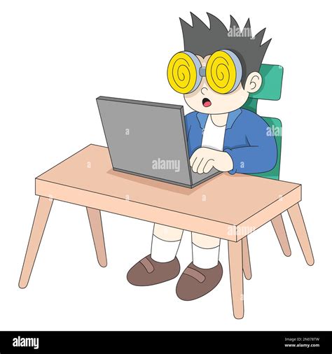 Nerd Babe Is Sitting In Front Of Laptop Stock Vector Image Art Alamy
