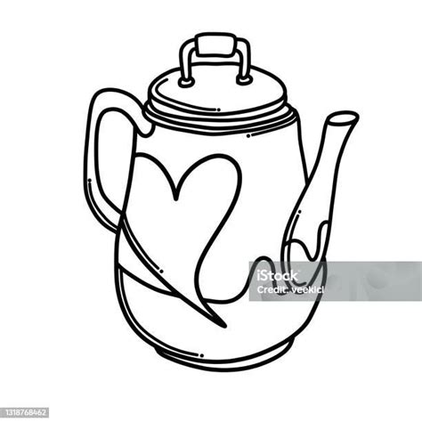 심장 낙서 벡터 아이콘이있는 주전자 그리기 스케치 일러스트레이션 손 그린 만화 라인 Eps10 그리기에 대한 스톡 벡터 아트 및