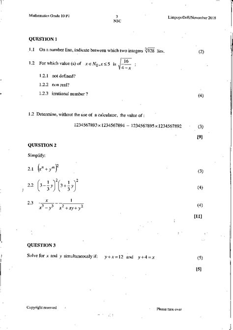 Gr10 Maths 11032023152934 Mathematics Grade 10 P1 3 2018 Nsc Question 1 1 On A Number Line