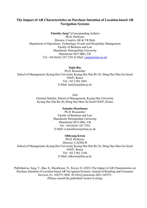 Pdf The Impact Of User Perceptions Of Ar On Purchase Intention Of