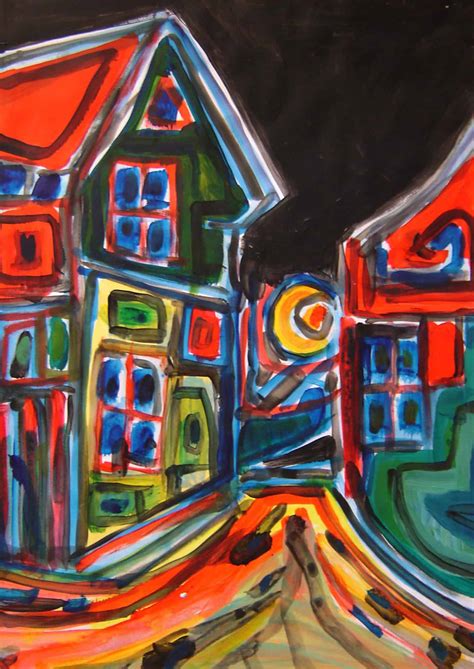 Acryl Gemälde abstrakte Häuser - handgemalt vom Künstler