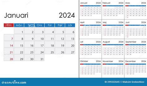 Calendar 2024 On Swedish Language Week Start On Sunday Stock Vector
