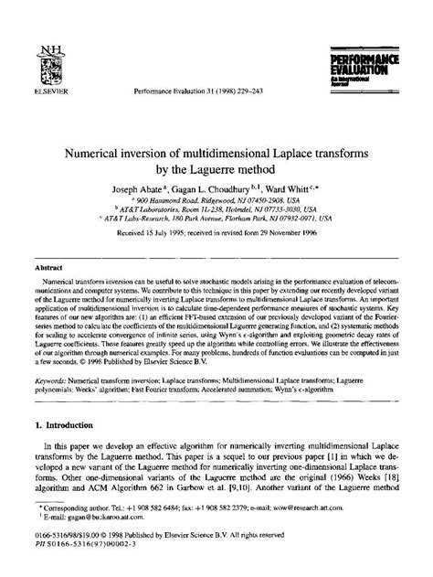 pdf numerical inversion of multidimensional laplace transforms by the