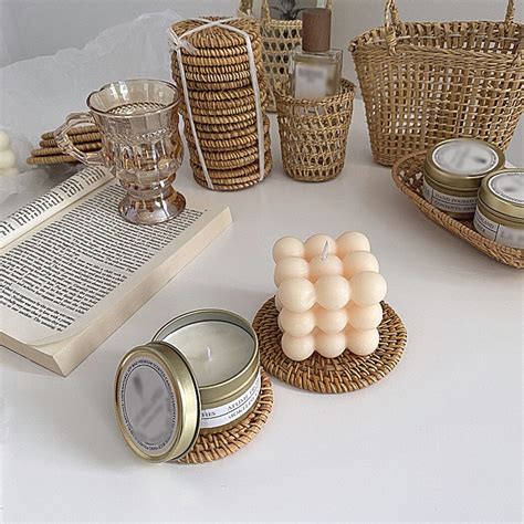 천연 등나무 보온 컵 받침 수제 패딩 테이블 매트 주방 액세서리 Aliexpress