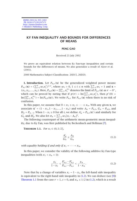 Pdf Ky Fan Inequality And Bounds For Differences Of Means