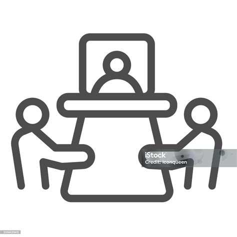 온라인 사용자 라인 아이콘 원격 작업 개념이있는 팀 회의 벡터 그래픽입니다 사람들의 온라인 회의는 흰색 배경에 서명하고 모바일 또는 웹 디자인을위한 개요 스타일 아이콘을