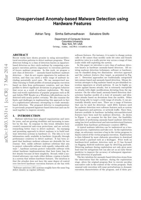 PDF Unsupervised Anomaly Based Malware Detection Using Hardware Features