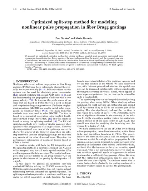 Pdf Optimized Split Step Method For Modeling Nonlinear Pulse