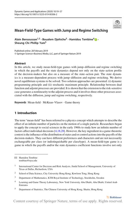 Mean Field Type Games With Jump And Regime Switching Request Pdf