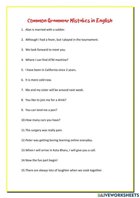 Common Mistakes In English Worksheet Live Worksheets Worksheets Library