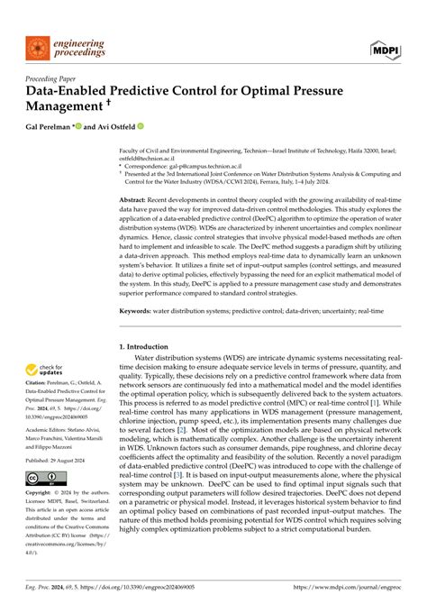 Pdf Data Enabled Predictive Control For Optimal Pressure Management