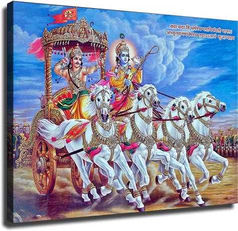 Preeminent Krishna And Arjuna On Chariot During Mahabharata War India Ubuy