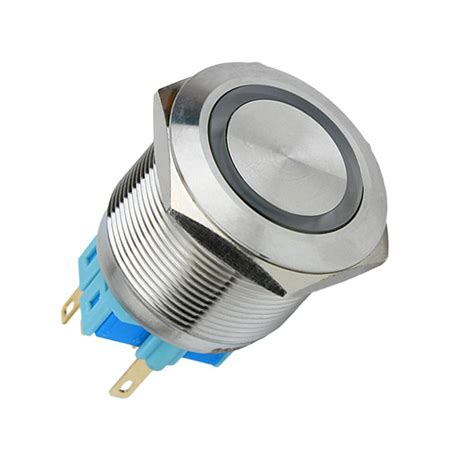 Interruptor De Botón Pulsador De 25 Mm Anillo Azul Led 1no 1nc