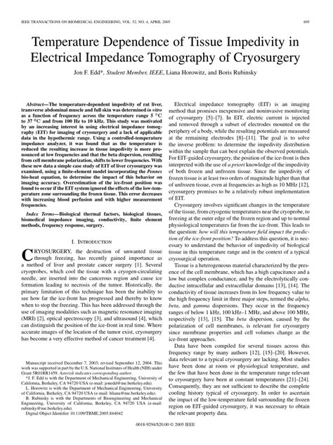 Pdf Temperature Dependence Of Tissue Impedivity In Electrical