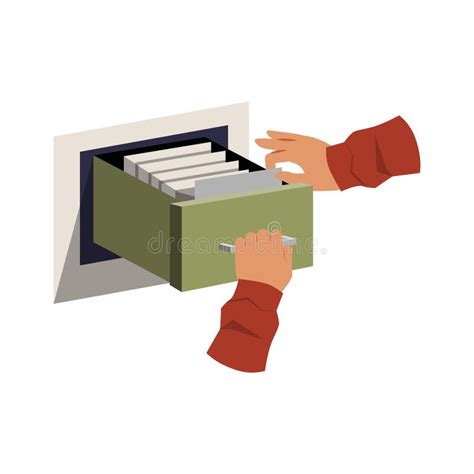 Hands Retrieving Files From A Hidden Drawer In Flat Vector Illustration Symbolizing Data Storage