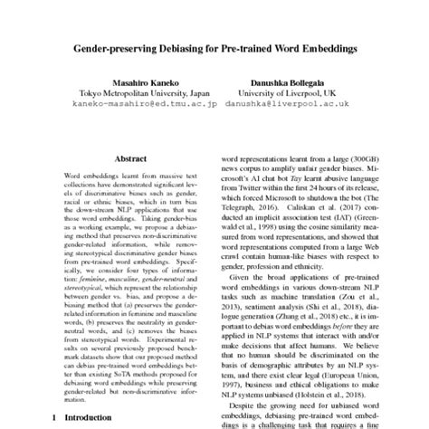 Gender Preserving Debiasing For Pre Trained Word Embeddings Acl Anthology