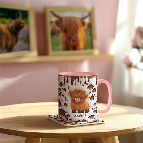 Personalized Highland Cow Mug With Name 11oz15oz Two Tone Ceramic