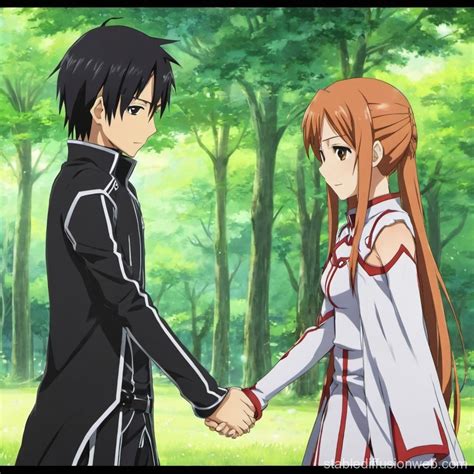 Kirito And Asuna Hand In Hand Image Stable Diffusion Online