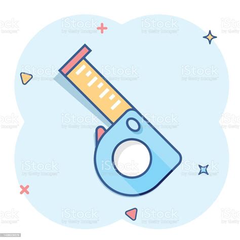 만화 스타일의 테이프 아이콘을 측정합니다 흰색 격리 된 배경에 눈금자 만화 기호 벡터 그림입니다 미터 스플래시 효과 비즈니스 개념 거리가 먼에 대한 스톡 벡터 아트 및 기타