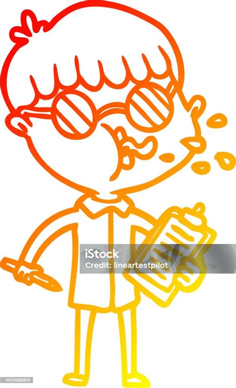 클립 보드로 안경을 쓴 만화 소년의 따뜻한 그라데이션 선 그림 귀여운에 대한 스톡 벡터 아트 및 기타 이미지 귀여운 그라데이션 낙서 드로잉 Istock