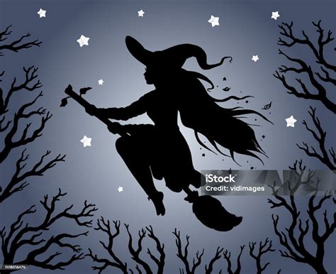 할로윈 마녀 일러스트레이션 빗자루에 날아 다니는 소녀 손으로 그린 벡터 일러스트레이션 빗자루 스케치에 젊은 여성 할로윈 젊은 마녀 0명에 대한 스톡 벡터 아트 및 기타