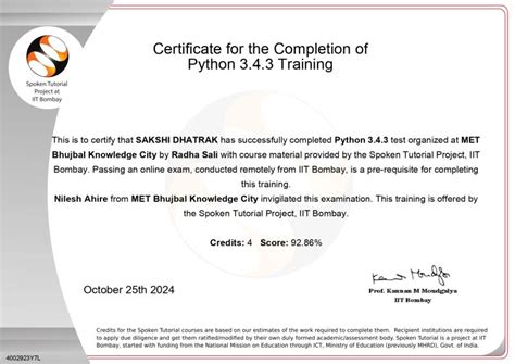 Sakshi Dhatrak On Linkedin Python Certification Iitbombay Programmingskills Achievement