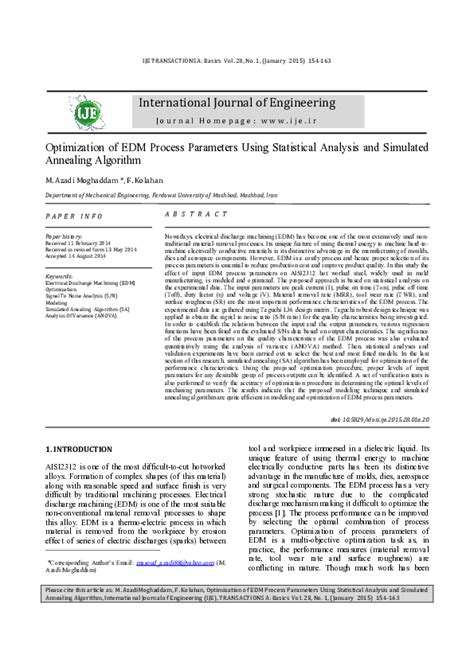 Pdf Optimization Of Edm Process Parameters Using Statistical Analysis