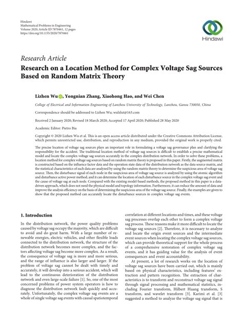 Pdf Research On A Location Method For Complex Voltage Sag Sources Based On Random Matrix Theory