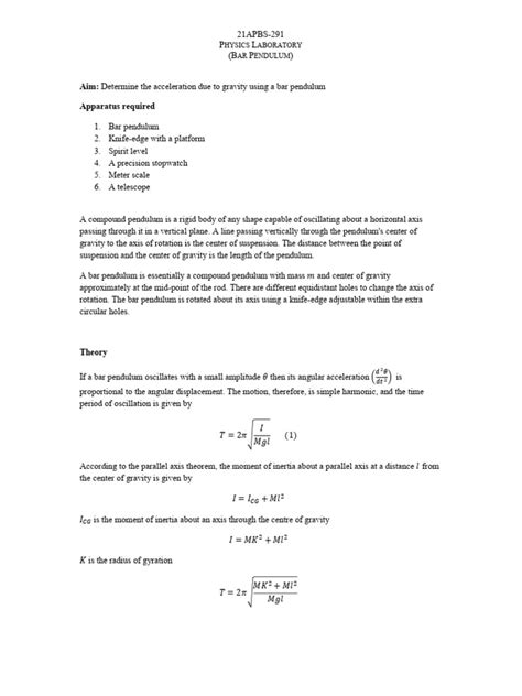 Bar Pendulum Pdf Pendulum Rotation Around A Fixed Axis