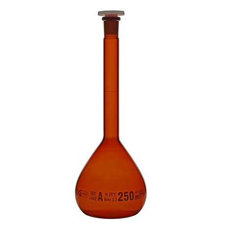 Volumetric Flask Class A Amber Single Iso 1042 With Batch Certificate Plastic Stopper