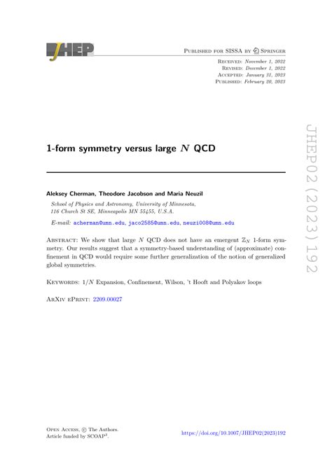 Pdf 1 Form Symmetry Versus Large N Qcd