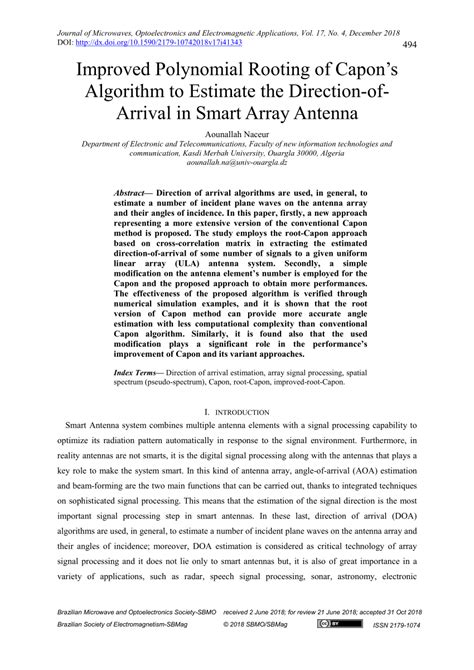 pdf improved polynomial rooting of capon s algorithm to estimate the direction of arrival in