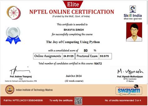 Programming Nptel Achievement Lifelonglearning Coding Bhavya Singh