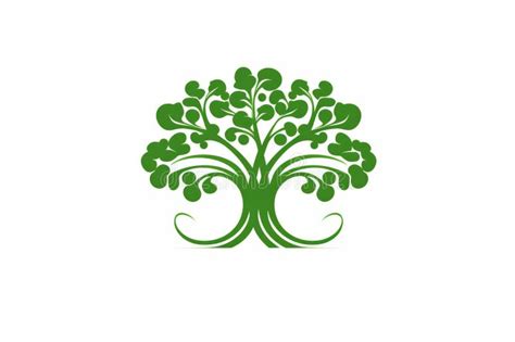 Stylized Green Tree With Circular Leaves Flat Illustration White Background Stock Illustration