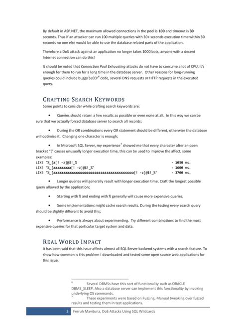 Dos Attacks Using Sql Wildcards Pdf Databases Computer Software And Applications
