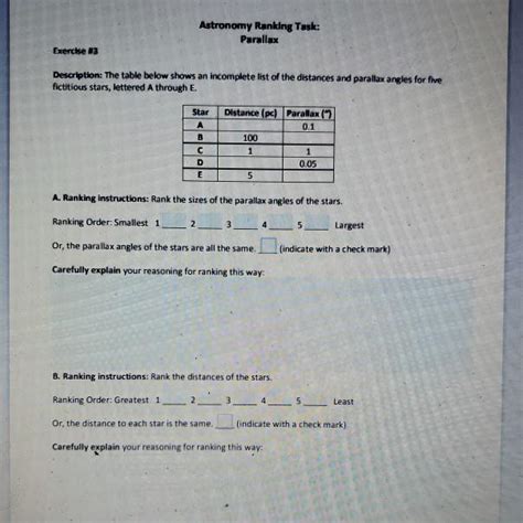 Solved Astronomy Ranking Task Parallax Exercise 3