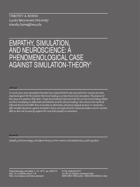Pdf Empathy Simulation And Neuroscience A Phenomenological Case