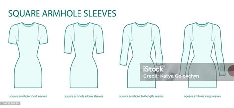 사각 암홀 소매 옷 세트 긴 짧은 34 몸에 맞는 Elow 길이 기술 패션 그림 플랫 의류 템플릿 앞면 여성 남성 남녀 공용 Cad 모형 0명에 대한 스톡 벡터 아트 및