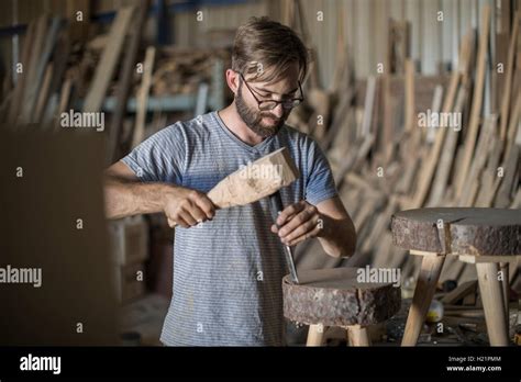 Carpenter Using A Chisel Stock Photo Alamy