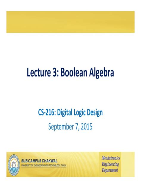 Lecture 3 Boolean Algebra Cs 216 Digital Logic Design Pdf