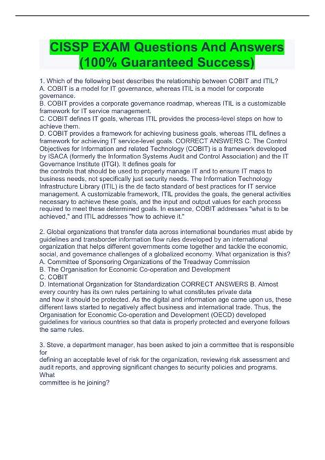 Cissp Exam Questions And Answers 100 Guaranteed Success Cissp