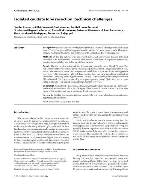Pdf Isolated Caudate Lobe Resection Technical Challenges