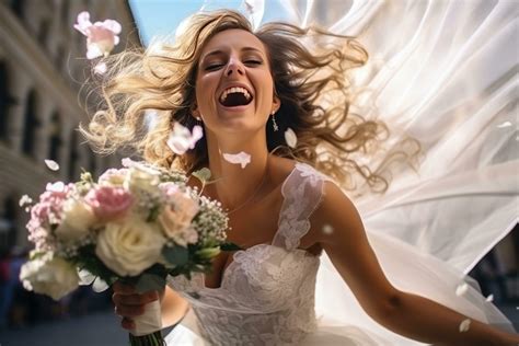 Ai Generated Bride Is Throwing Her Bouquet In The Air 37112094 Stock