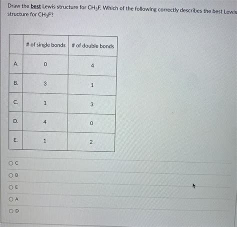 Solved Draw The Best Lewis Structure For Ch3f Which Of The