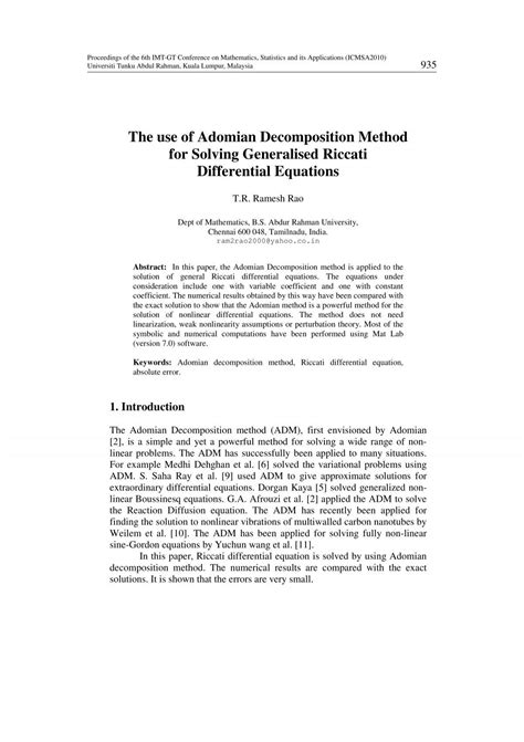 The Use Of Adomian Decomposition Method For Solving Generalised