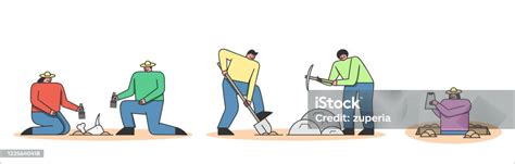 고고학 발굴 개념 골동품 유적에서 고대 유적의 발굴을 만드는 고고학자의 그룹 고대 문화를 탐구하는 사람들 만화 선형 윤곽선 플랫 스타일입니다 벡터 일러스트레이션 고고학에