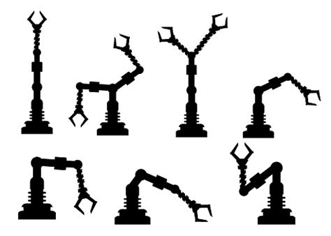 Black Silhouette Set Of Robotic Arms Hands Vector Robot Icons